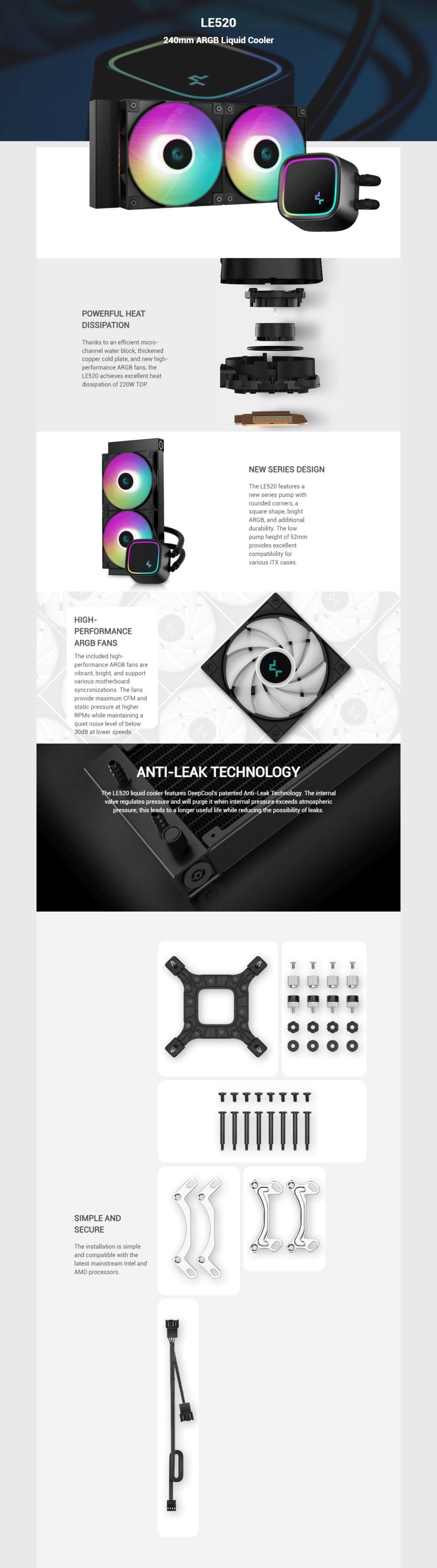 Deepcool LE520 240mm R-LE520-BKAMMN-G-1 ARGB Liquid Cooler | CA