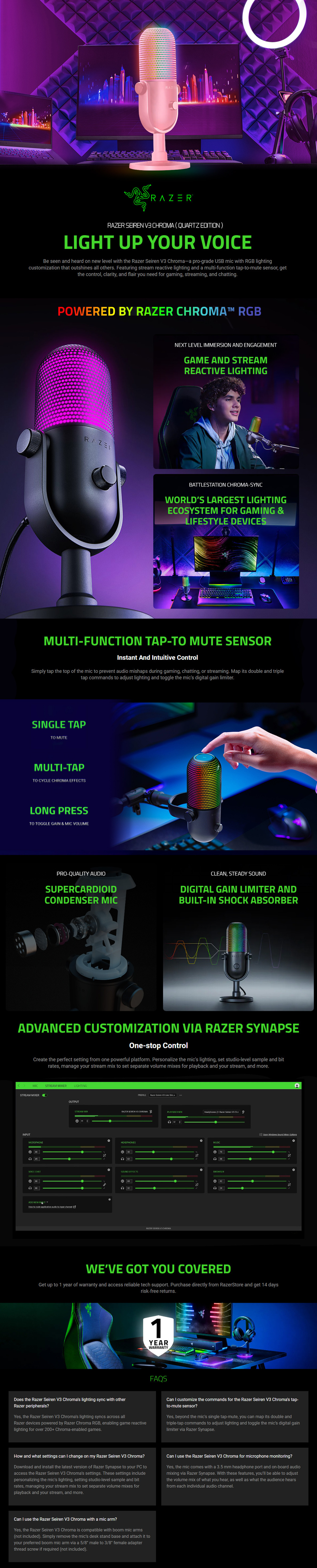 Razer Seiren V3 Chroma RGB USB Quartz Edition | Computer Alliance