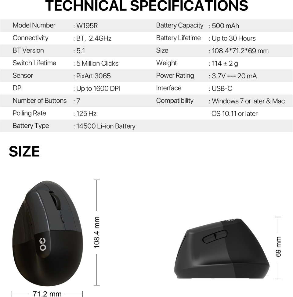 Fantech GO Comfy W195R Vertical Ergonomic Rechargeable Wireless Mouse ...