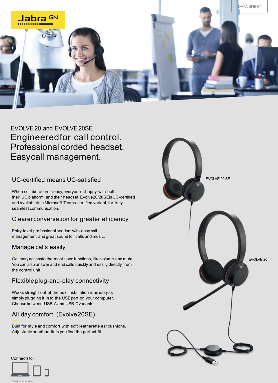 Jabra Evolve 20SE UC Stereo USB Headset | Computer Alliance