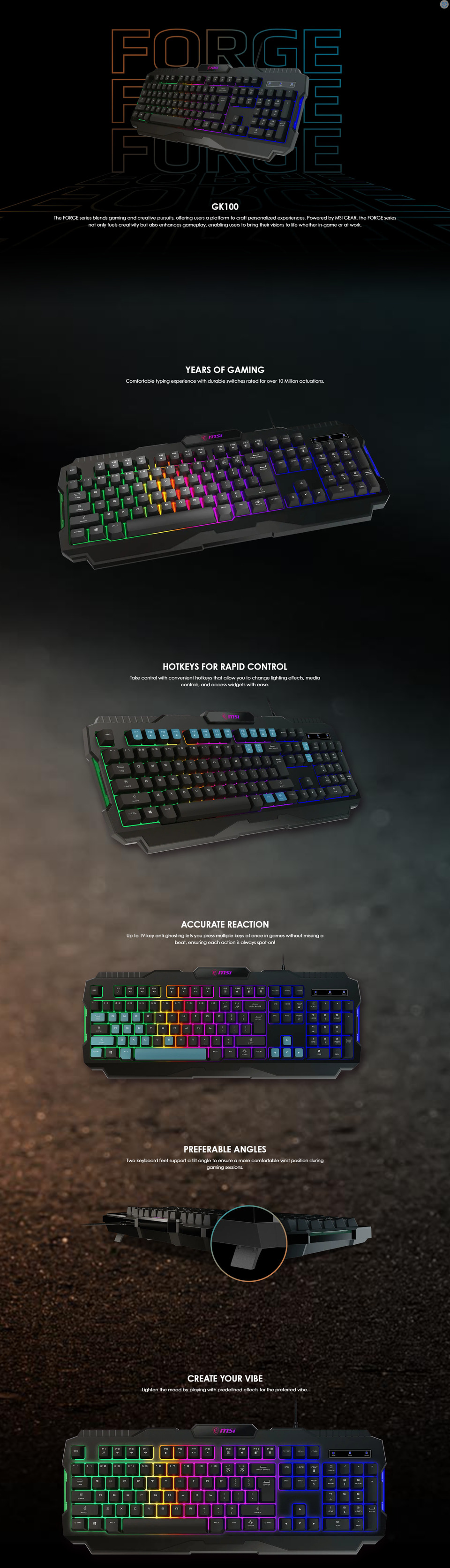 MSI FORGE GK100 Membrane Gaming Keyboard | Computer Alliance