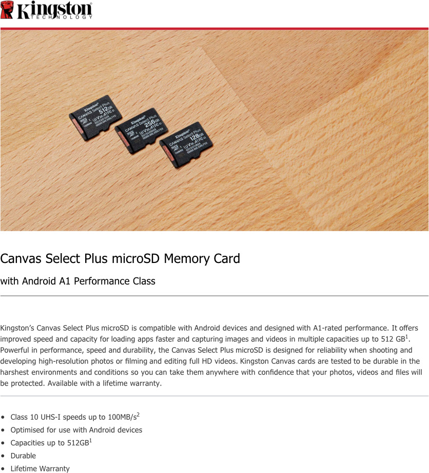 256GB Kingston Canvas Select Plus microSD Memory Card | Computer Alliance