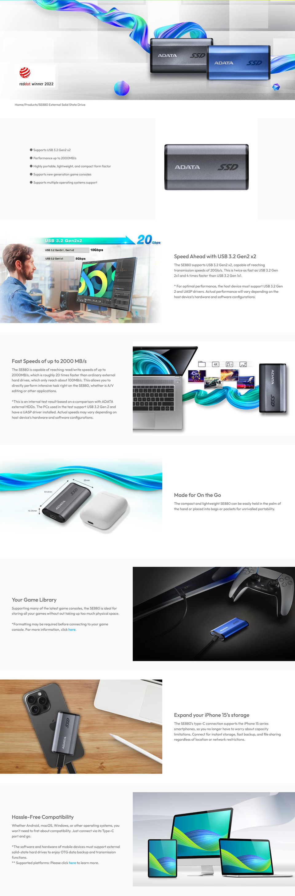 4TB ADATA SE880 External Solid State Drive Grey | Computer Alliance