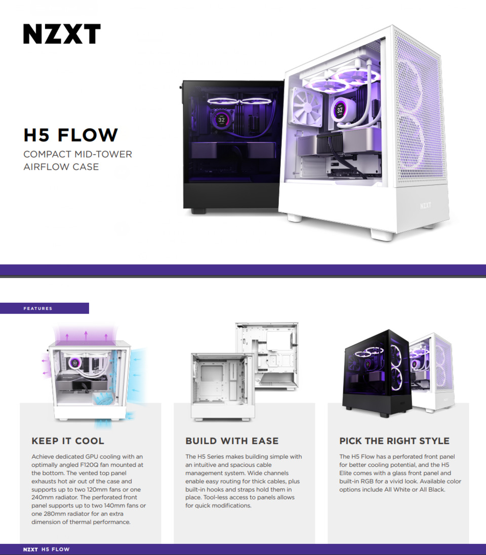 NZXT ATX H Series H5 Flow Edition All Black CC-H51FB-01 | CA