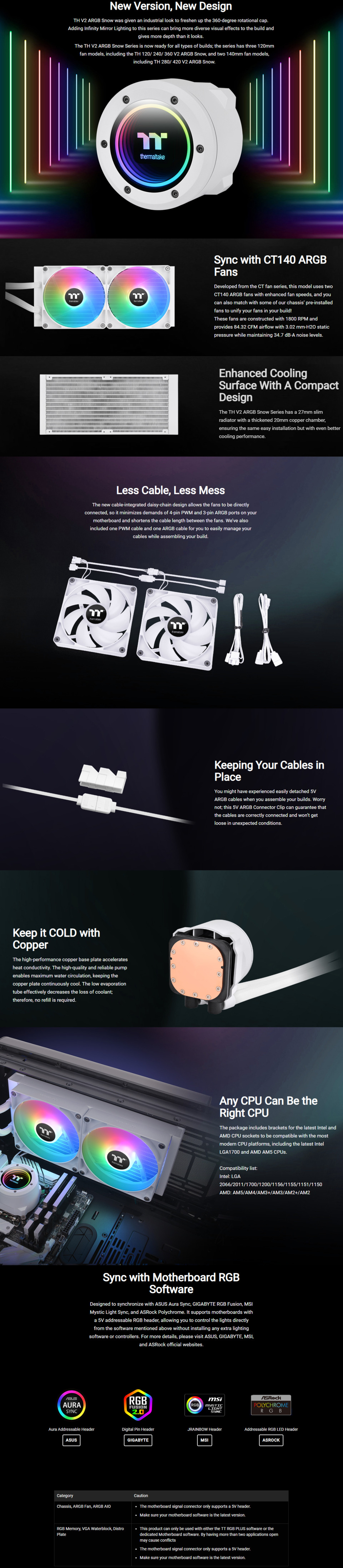 Thermaltake TH280 V2 ARGB Sync Snow Edition CL-W377-PL14SW-A Liquid CPU Cooler | CA