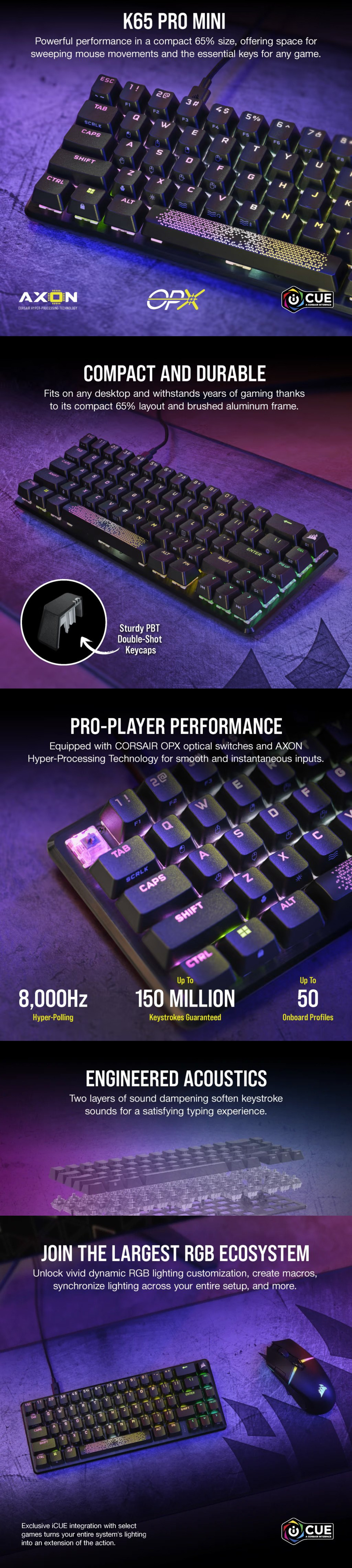 Corsair K65 PRO MINI RGB Optical Mechanical Gaming Keyboard Black | CA