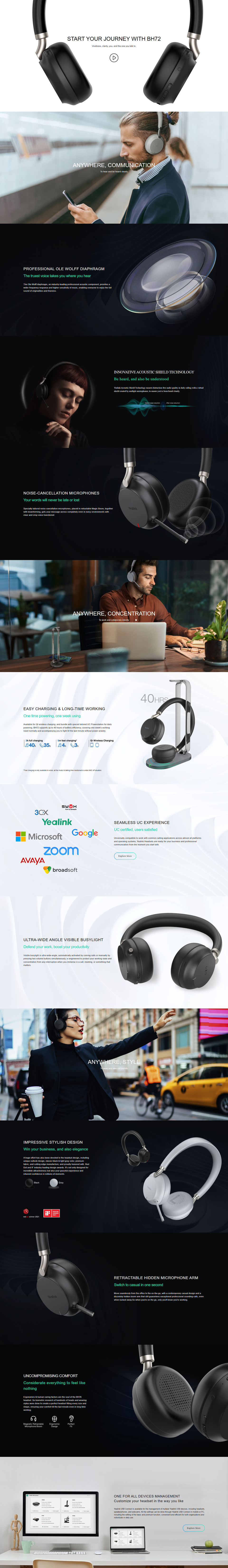 Yealink BH72-CH-GY-C-UC Bluetooth Wireless Stereo Headset With Charging ...