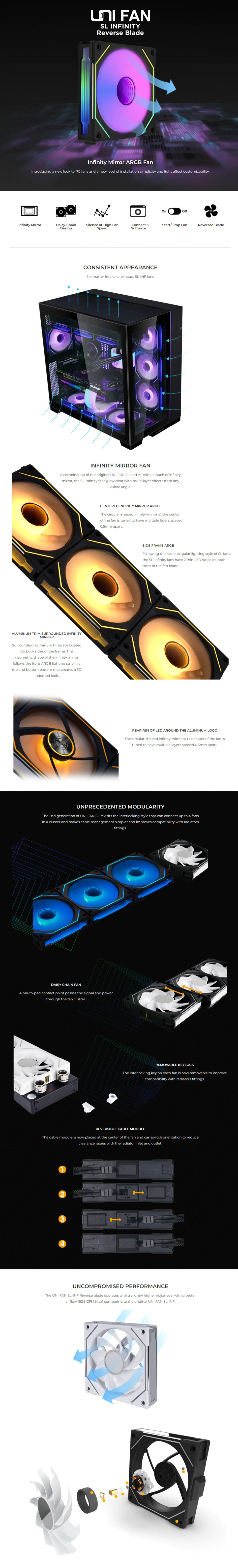 140mm Lian Li SL140-1 UNI FAN INFINITY Reverse Blade ARGB PWM Black | CA