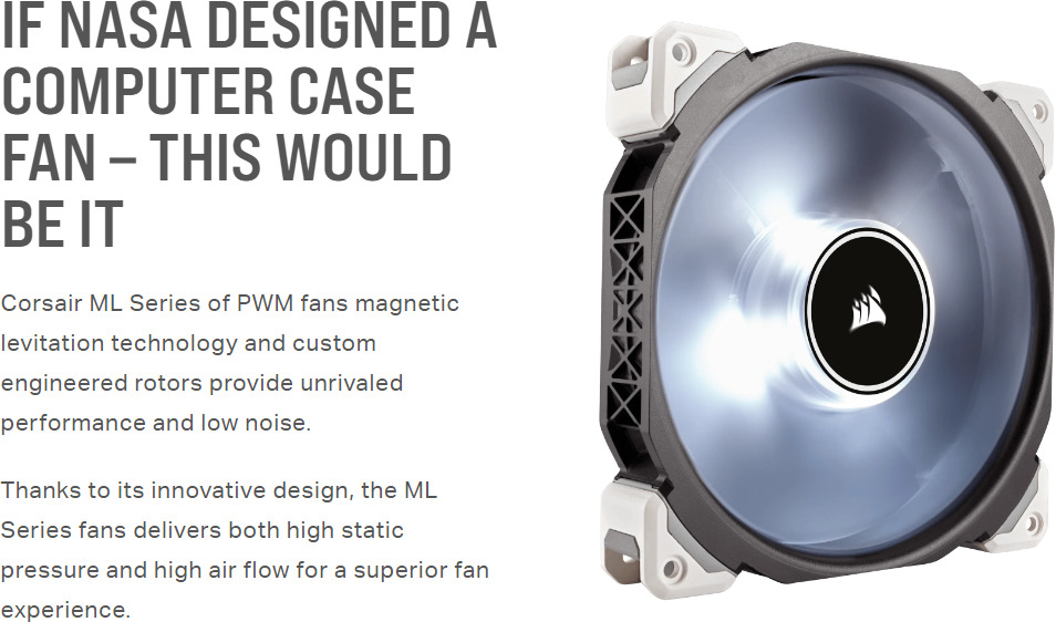 140mm Corsair ML140 PRO White CO-9050046-WW PWM Magnetic Levitation ...