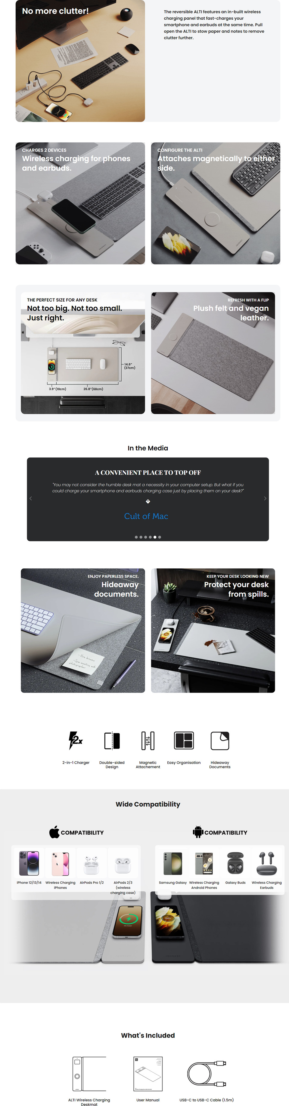 Journey ALTI Wireless Charging Desk Mat - Light Grey | Computer Alliance