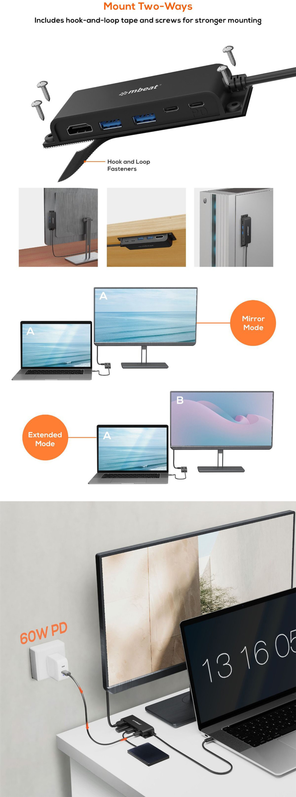 mbeat Mountable 5-Port USB-C Hub | Computer Alliance