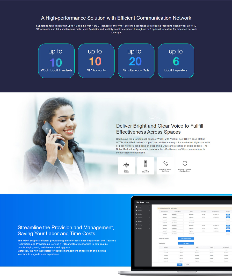 Yealink (W76P) Wireless DECT Solution including W70B Base Station and ...