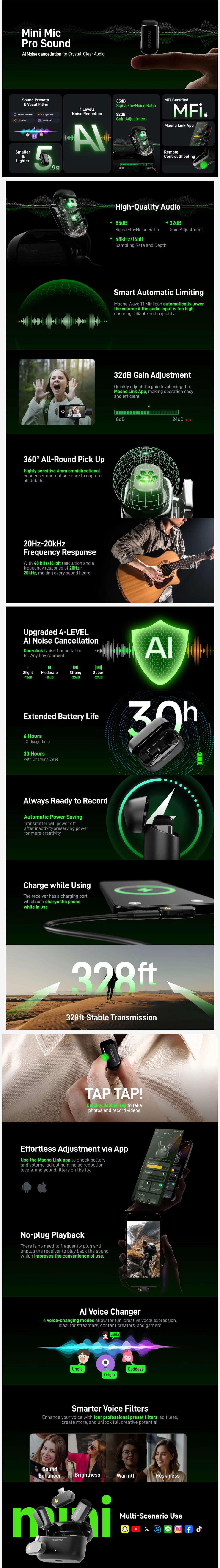 Maono WAVE T1 MINI Wireless Microphone 2 Pack USB-C With Charging Case | CA