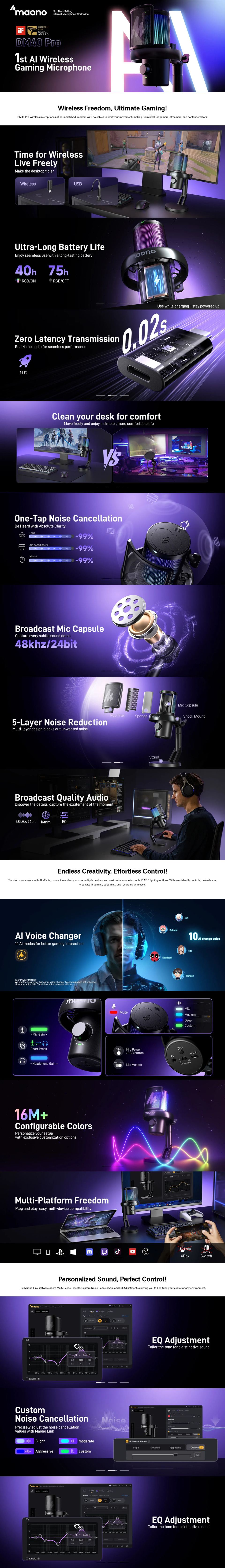 Maono DM40 Pro USB/Wireless Gaming Desktop Microphone White | CA