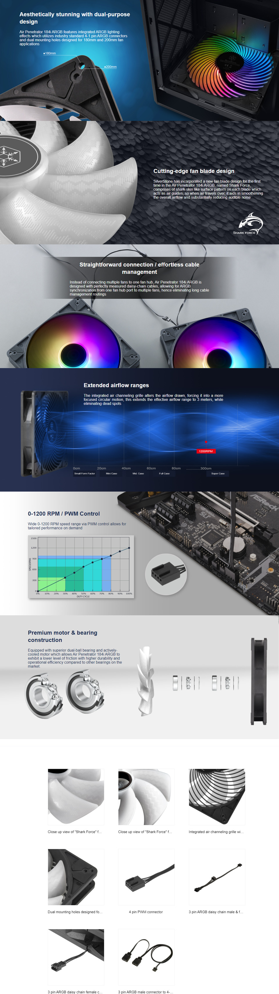 SilverStone High performance 180mm air channeling computer fan with ...