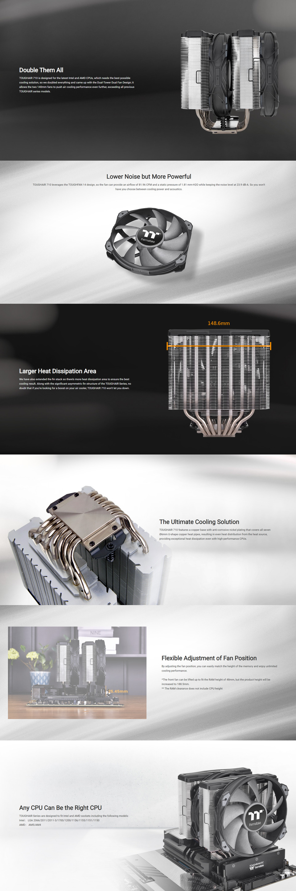 Thermaltake TOUGHAIR 710 CPU Cooler CL-P110-CA14GM-A | Computer Alliance