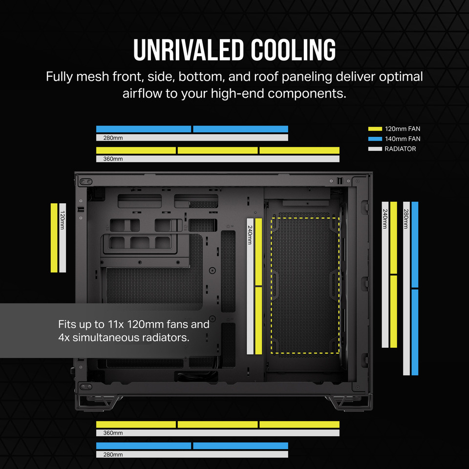 Corsair 2500D AIRFLOW MicroATX Dual Chamber Black PC Case CC-9011263-WW ...