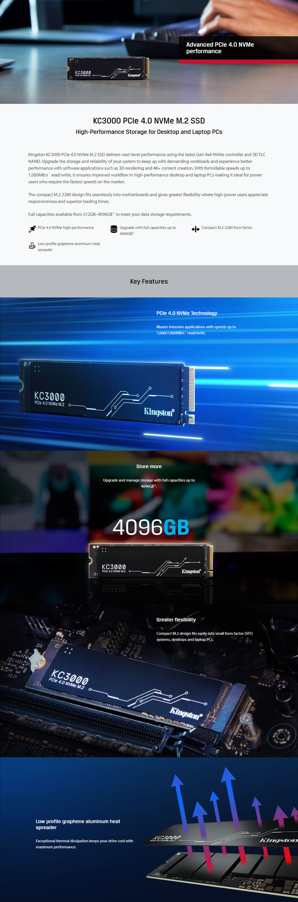 4tb Kingston Kc3000 Pcie 4.0 Nvme m.2 ssd pn Skc3000d, 4096g | CA