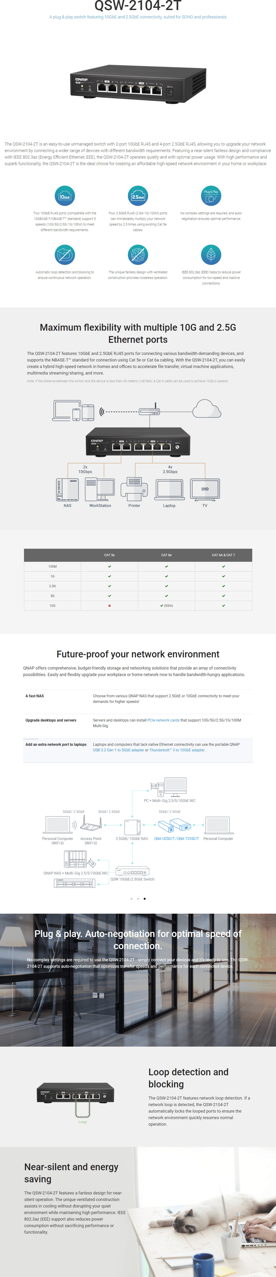 6 Port QNAP QSW-2104-2T Unmanaged 2 x 10GbE + 4 x 2.5GbE Switch | CA