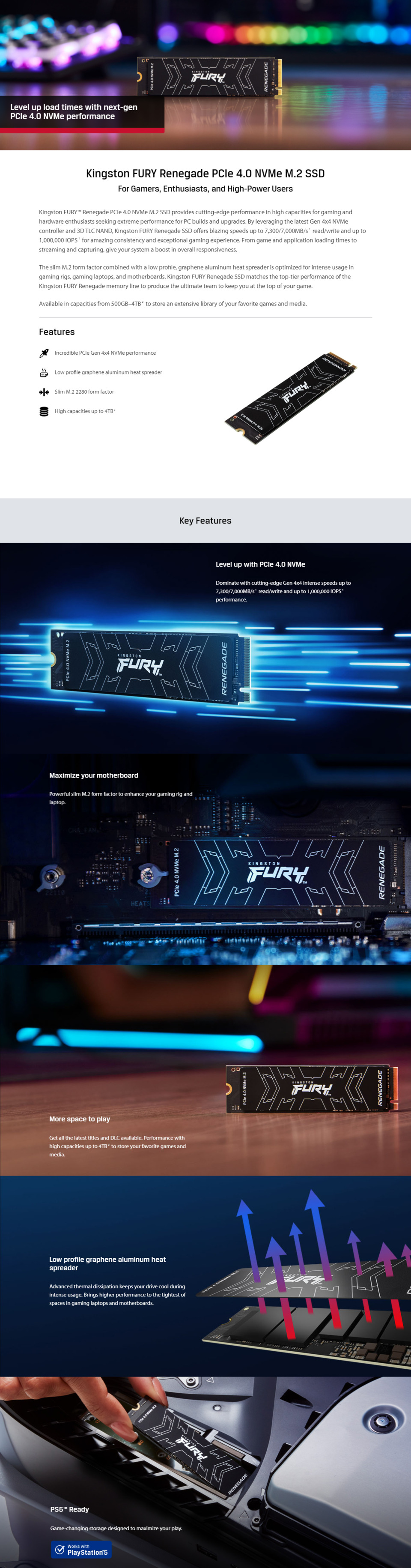 1TB Kingston FURY Renegade NVMe M.2 PCIe 4.0 SSD with Heatsink SFYRSK ...