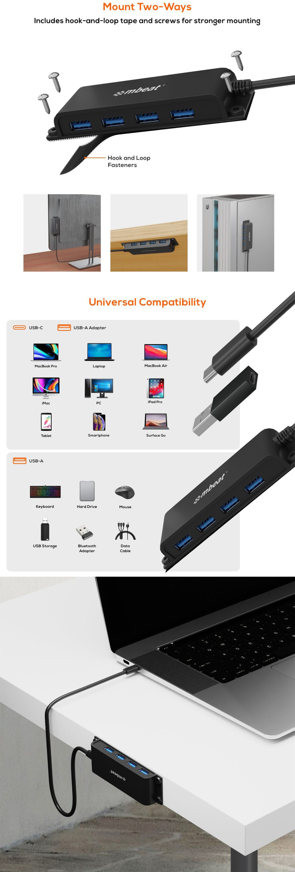 mbeat Mountable 4-Port USB-C Hub | Computer Alliance
