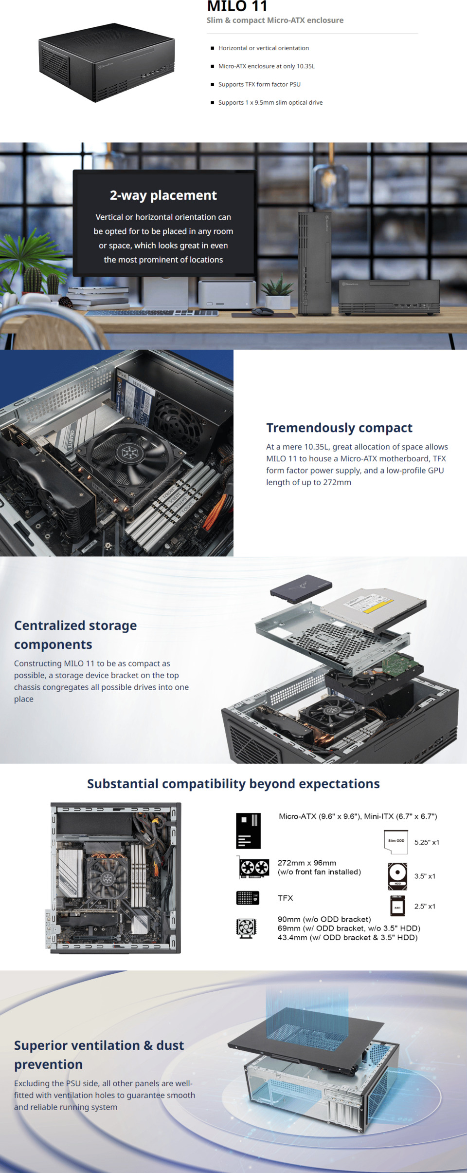 Silverstone ML11B Black MicroATX Compact Case | Computer Alliance