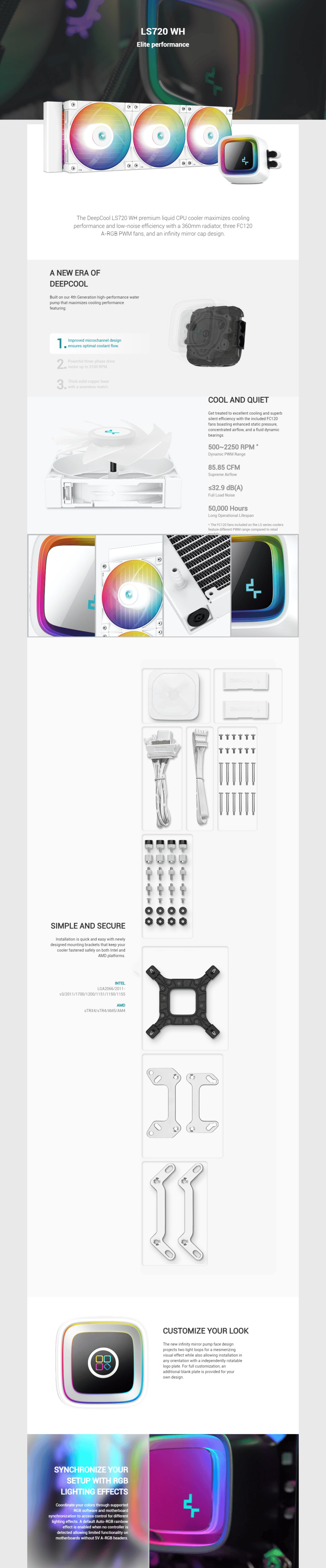 Deepcool LS720 360mm R-LS720-WHAMNT-G-1 White Liquid Cooler | CA