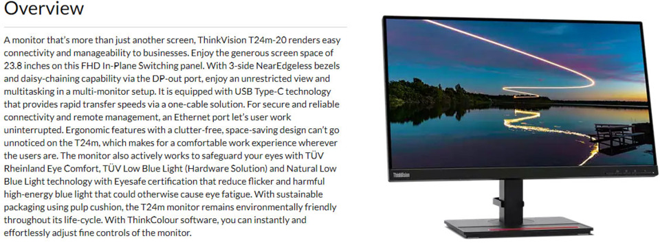 24" Lenovo ThinkVision T24m-20 FHD IPS Monitor 62CDGAR6AU | CA