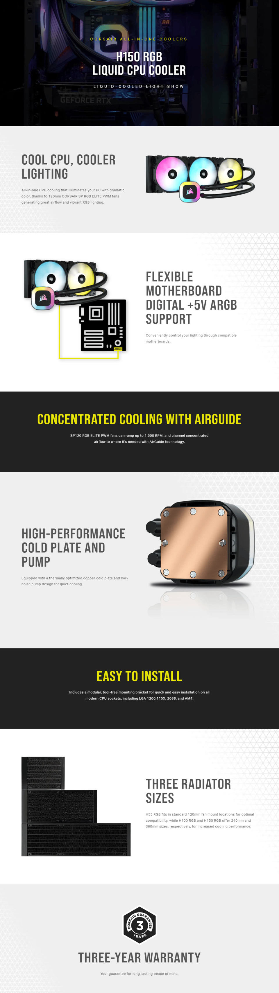 Corsair H150 RGB Liquid CPU Cooler CW-9060054-WW | Computer Alliance