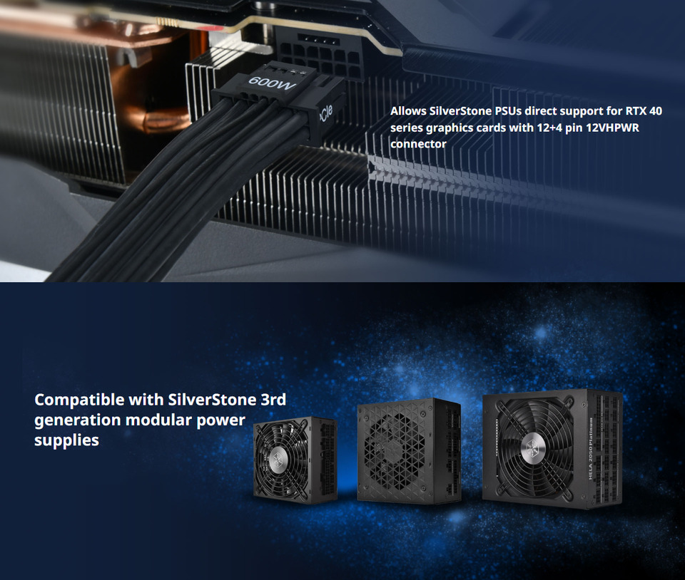 SilverStone EPS 8 pin (PSU) to 12+4 pin (GPU) 12VHPWR PCIe Gen5 cable | CA