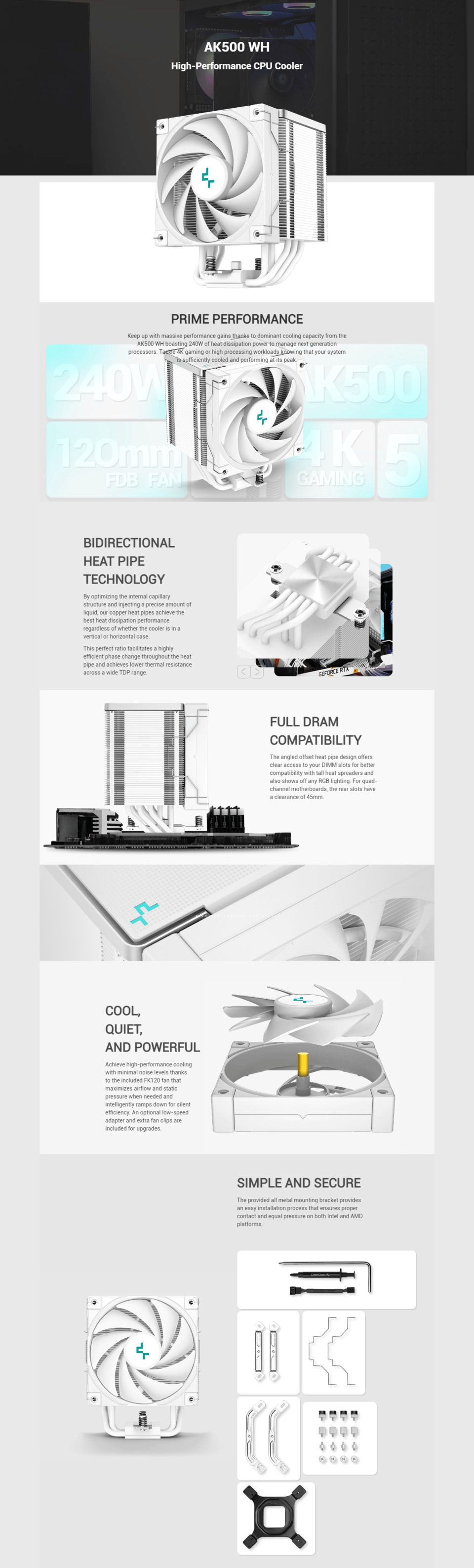 Deepcool AK500 White CPU Cooler R-AK500-WHNNMT-G | Computer Alliance