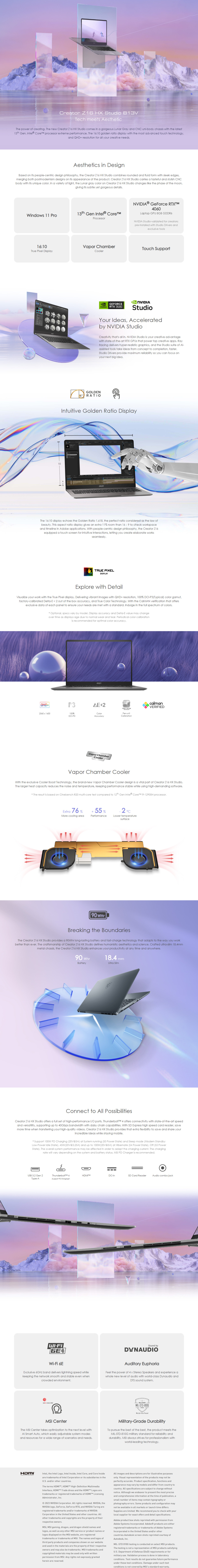 MSI Creator Z16HXStudio B13VFTO-011AU 16" RTX4060 Core i7 Laptop Win 11 ...