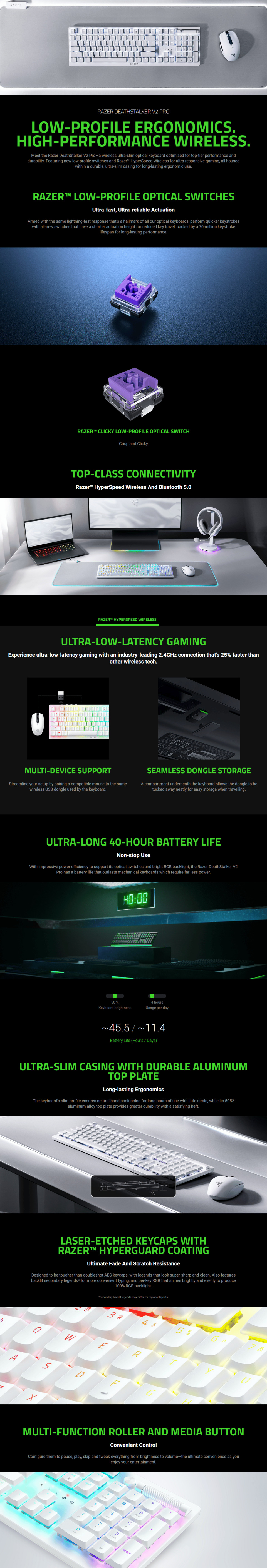 Razer DeathStalker V2 Pro Purple Wireless Low Profile Optical White ...