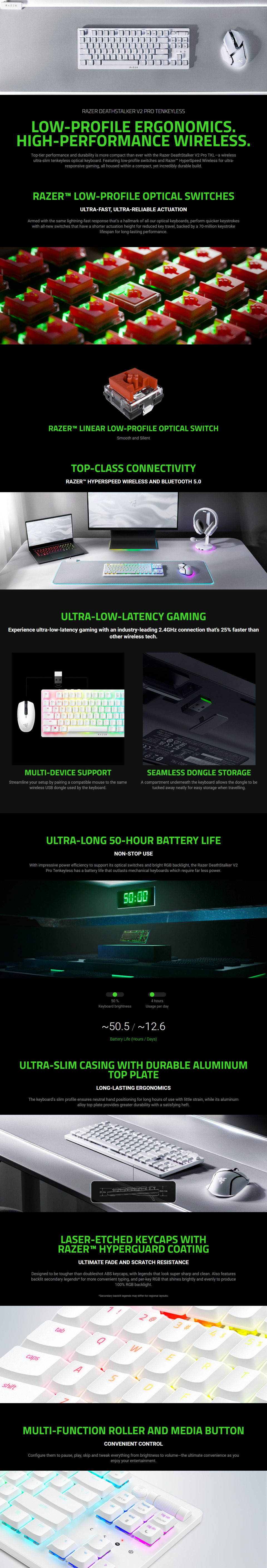 Razer DeathStalker V2 Pro TKL Red Wireless Low Profile Optical White ...