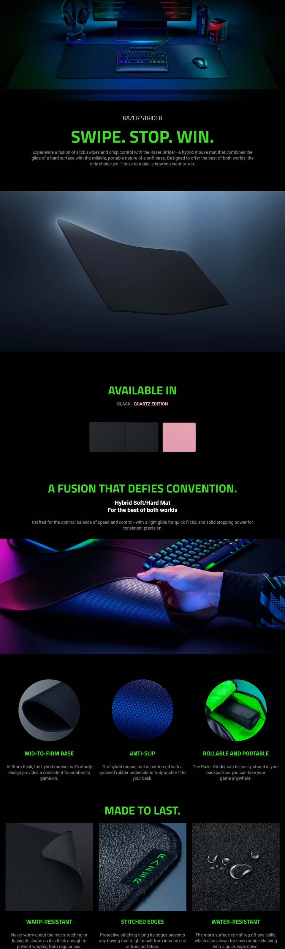 Razer Strider Hybrid Gaming Mouse Mat Large Quartz RZ02-03810300 | CA