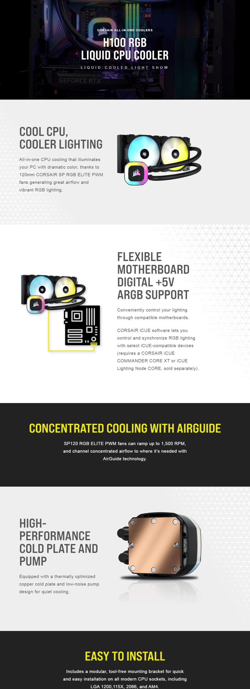 Corsair H100 RGB Liquid CPU Cooler CW-9060053-WW | Computer Alliance