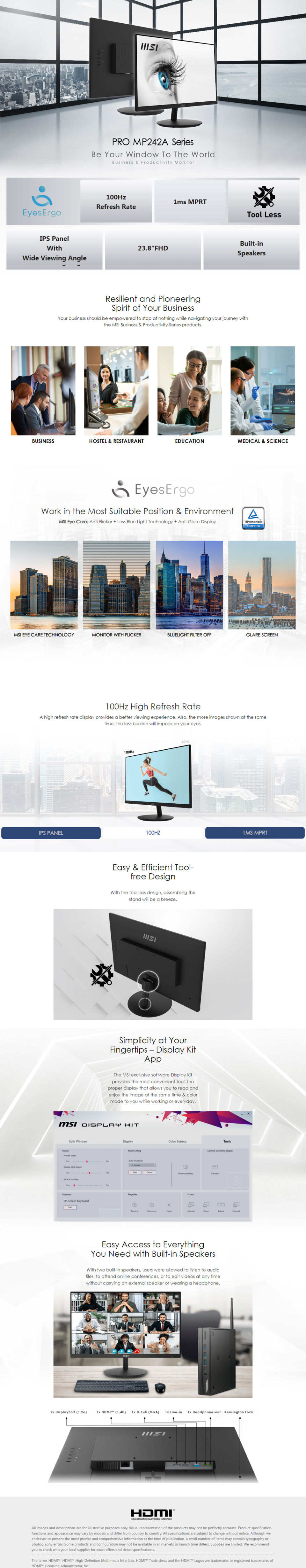 24" MSI PRO MP242A 100Hz FHD IPS Monitor | Computer Alliance