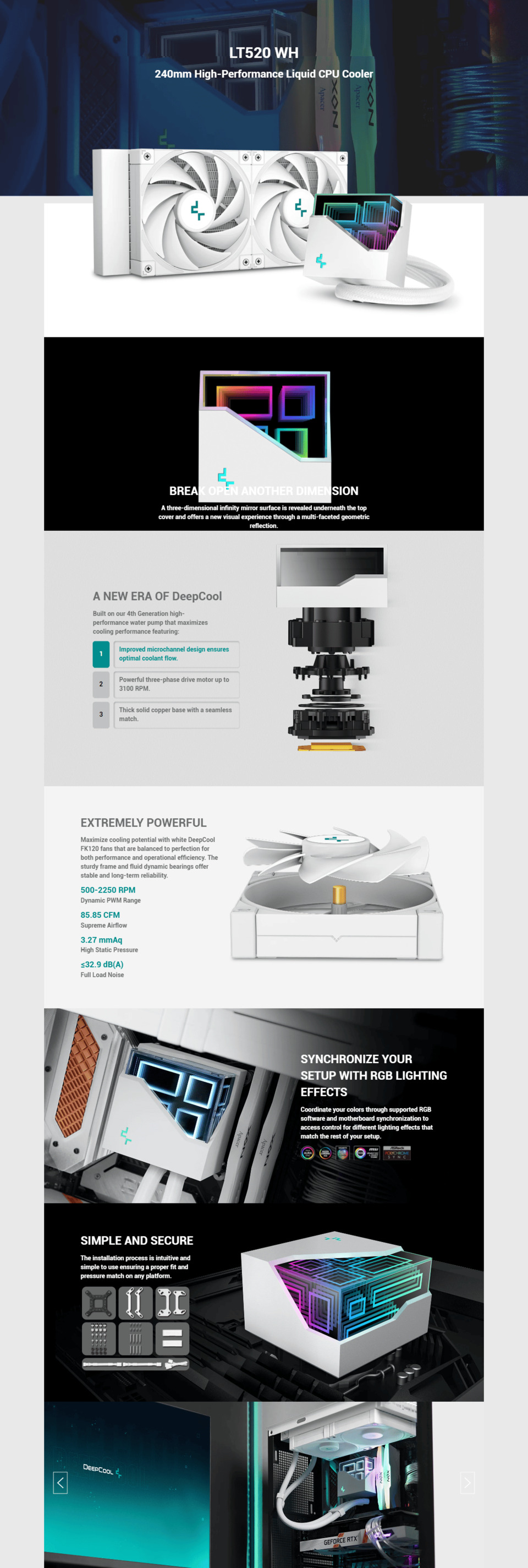DeepCool LT520 240mm R-LT520-WHAMNF-G-1 White Liquid Cooler | CA