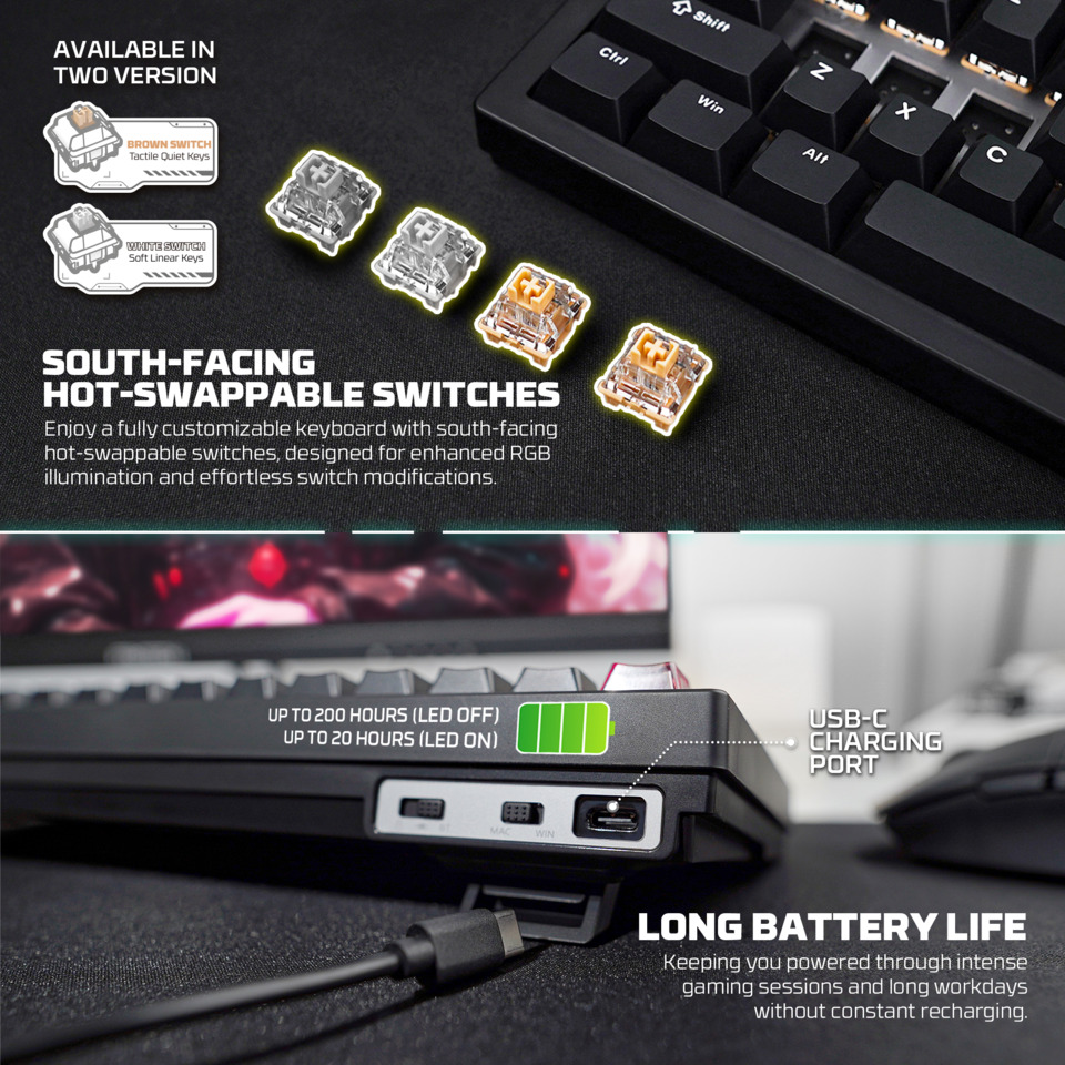 Fantech MAXFIT6 Wireless Mechanical Hot-Swap Linear Keyboard with Knob ...