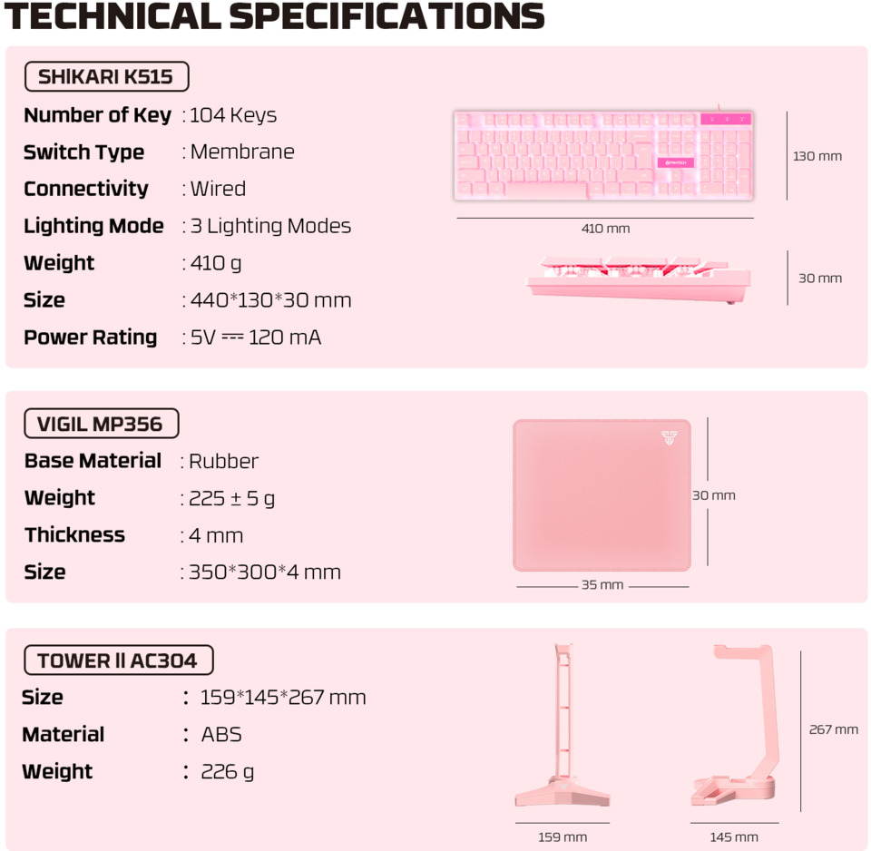 Fantech Gaming PC 5-in-1 Pink Keyboard Combo with Mouse/Mousepad ...