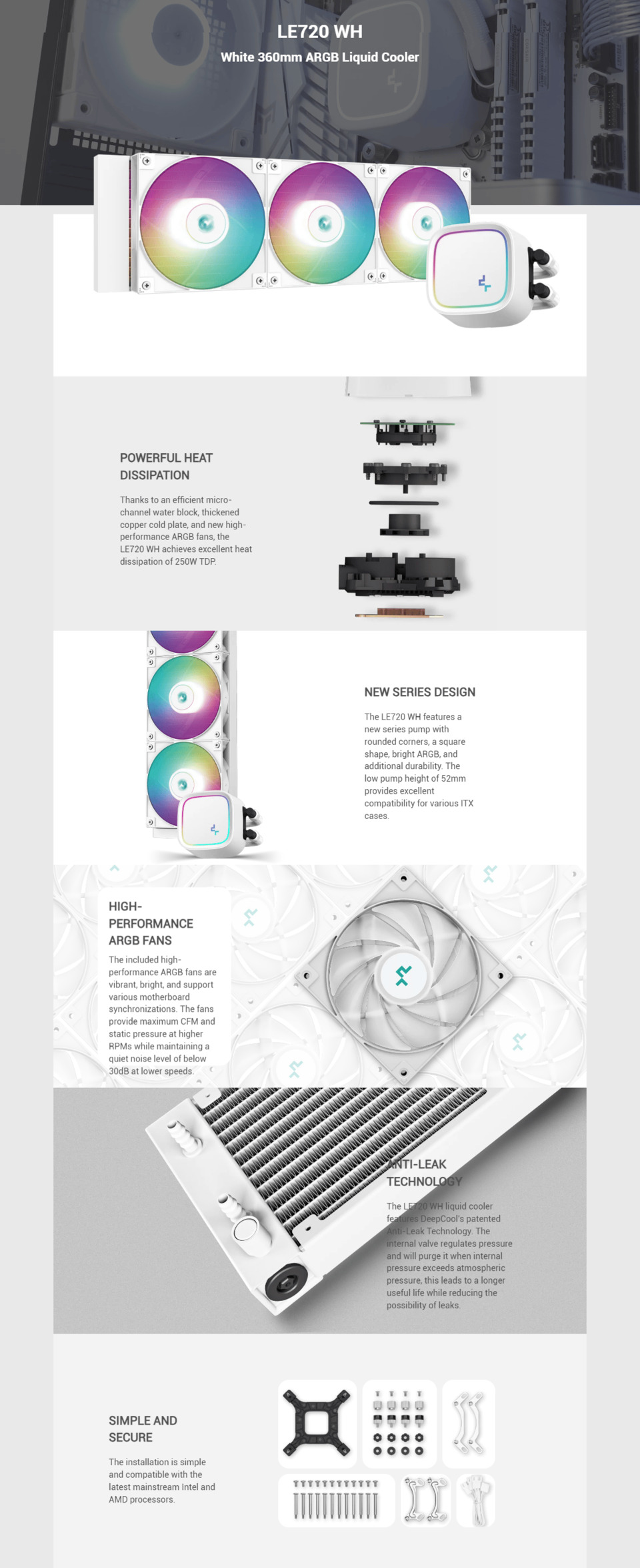 Deepcool LE720 360mm R-LE720-WHAMMN-G-1 White ARGB Liquid Cooler | CA