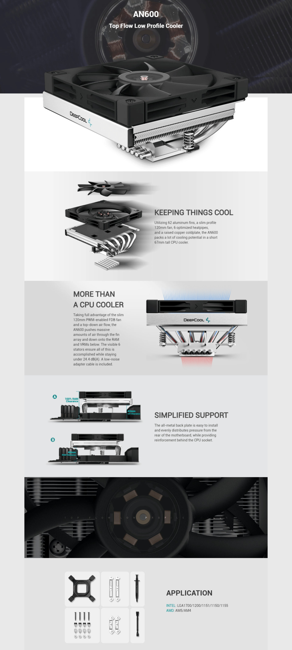 Deepcool AN600 Low Profile CPU Cooler R-AN600-BKNNMN-G | Computer Alliance
