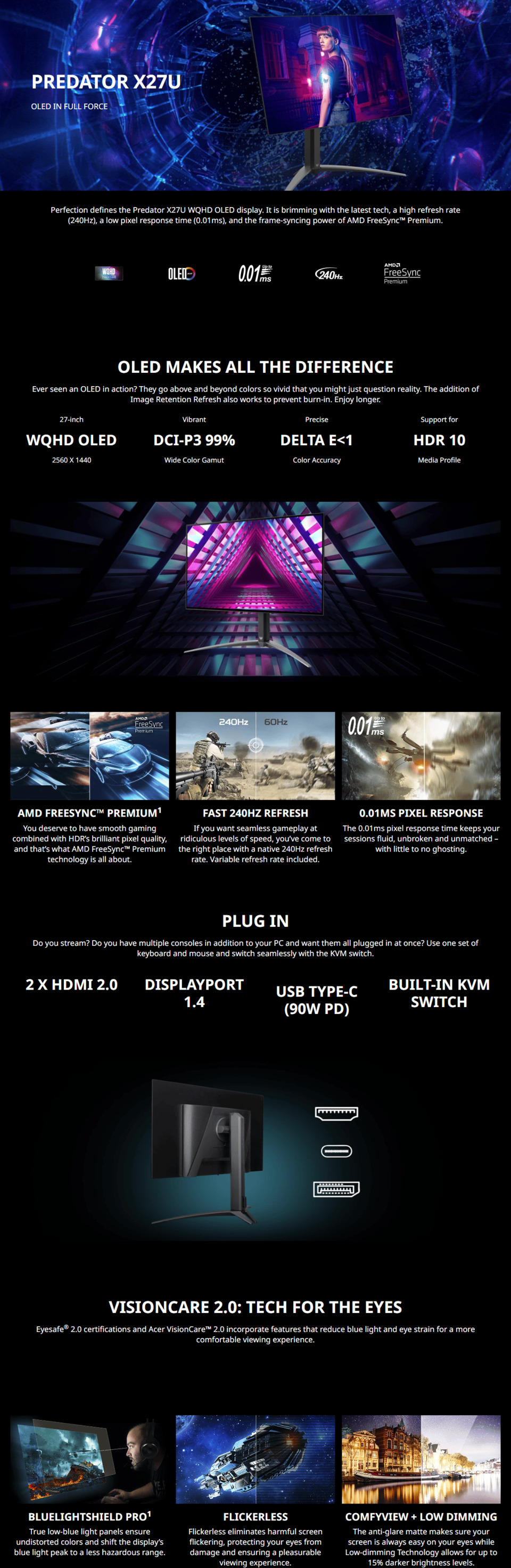 27" Acer Predator X27U 240Hz QHD OLED FreeSync Gaming Monitor | CA