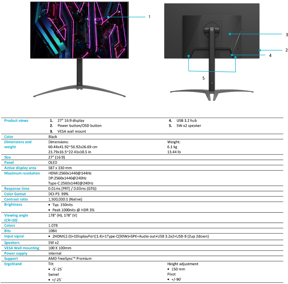 27" Acer Predator X27U 240Hz QHD OLED FreeSync Gaming Monitor | CA