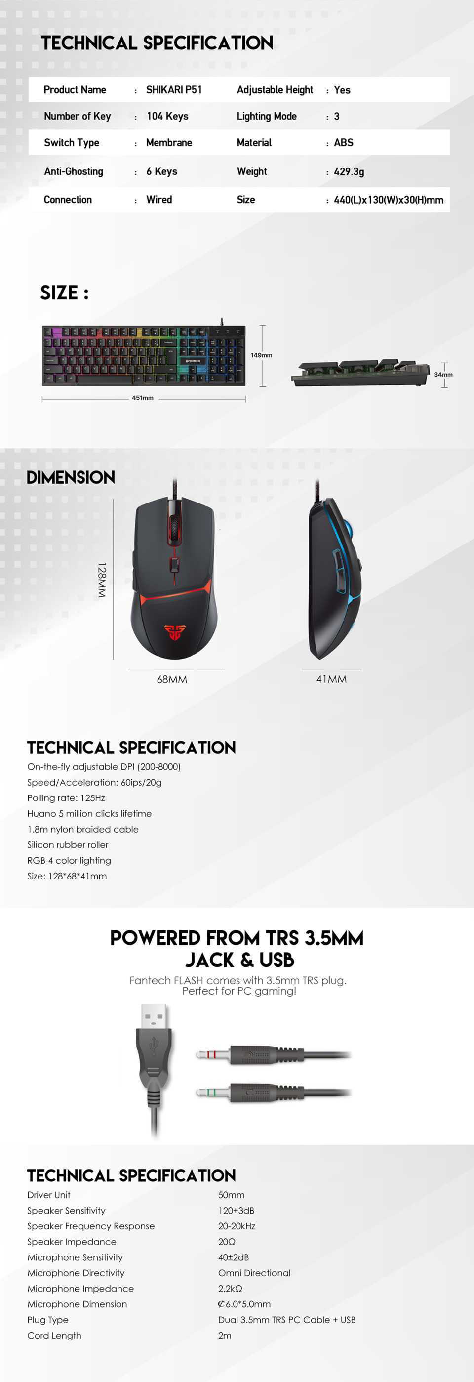 Fantech Gaming PC 5-in-1 Keyboard Combo with Mouse / Mousepad / Headset ...