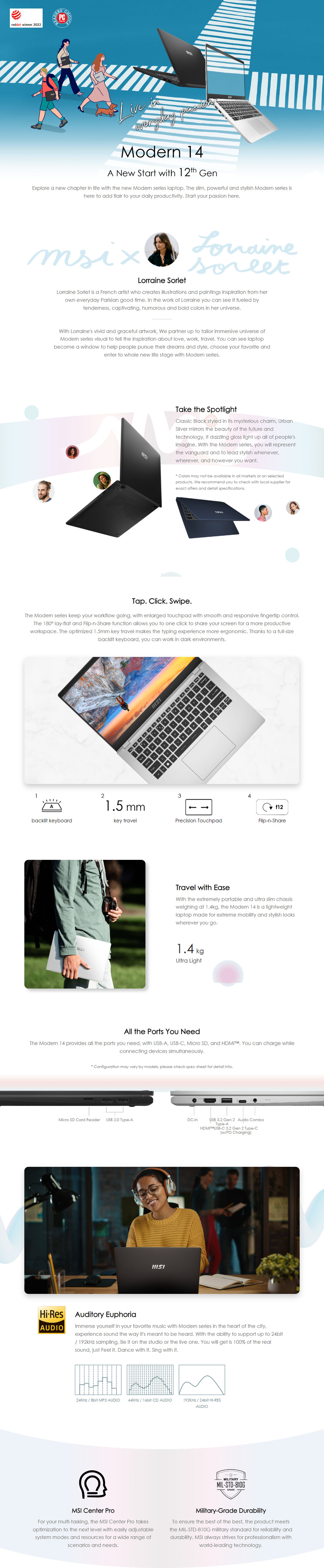 MSI Modern 14 C12MO-1028AU 14" Core i7 Laptop Win 11 Silver | CA