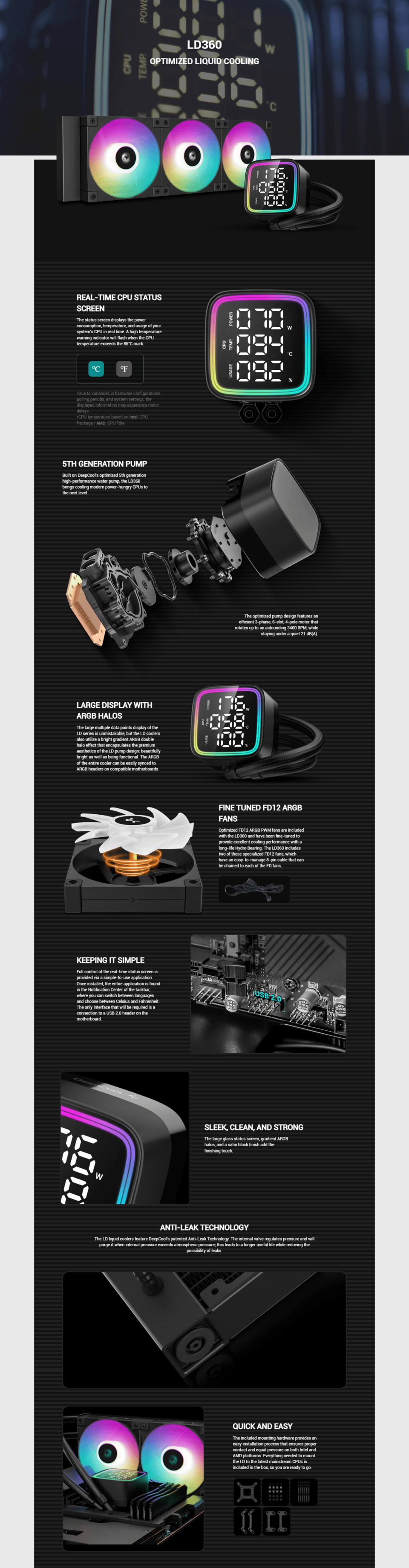 Deepcool LD360 R-LD360-BKDMMN-G-1 ARGB Liquid Cooler | Computer Alliance