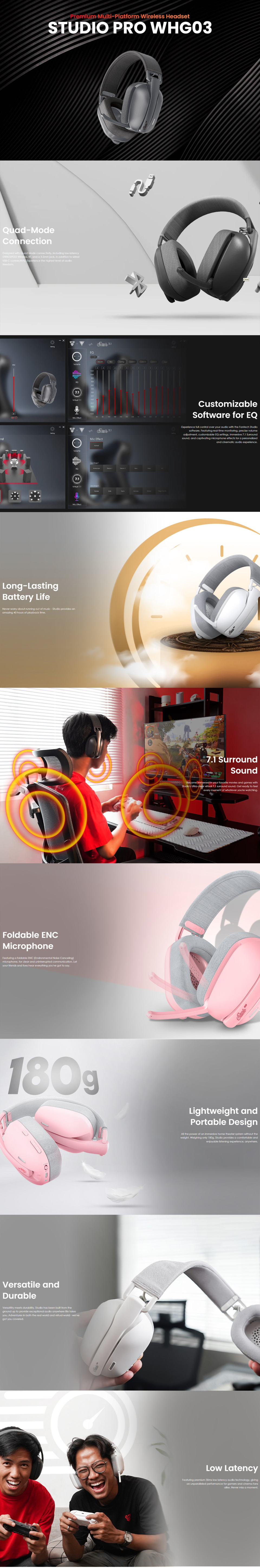 Fantech STUDIO PRO WHG03 Premium Multi-Platform Wireless Headset White | CA