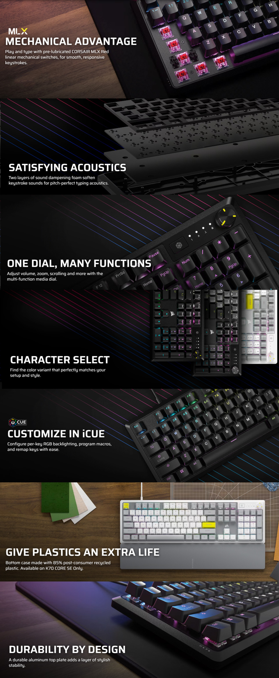 Corsair K70 CORE RGB Linear-Red Mechanical Gaming Keyboard Grey | CA