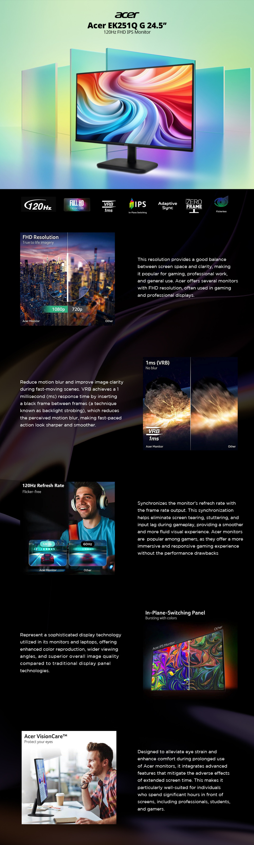 24.5" Acer EK251Q FHD 120Hz IPS Monitor | Computer Alliance